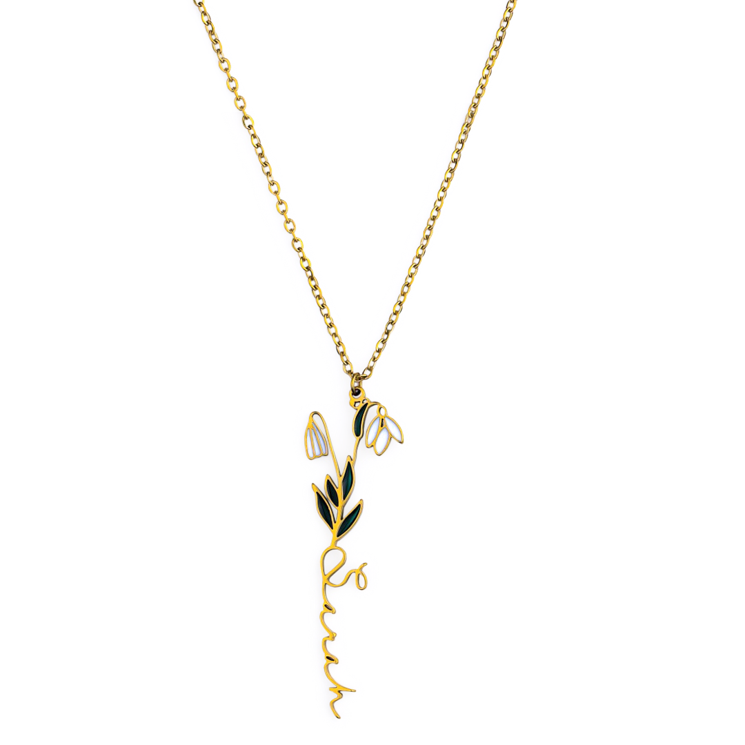 Watercolor Birth Flower Name Necklace Mint Lily watercolor-birth-flower-name-necklace-mint-lily