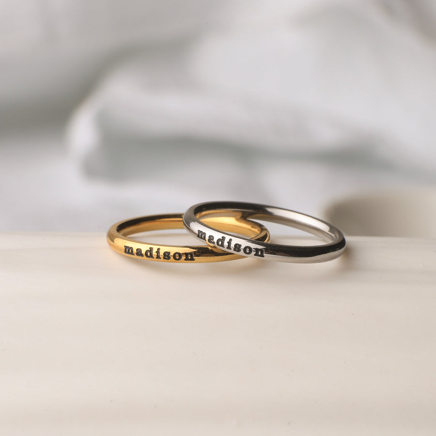 Engraved Stacking Ring 2mm Band Mint Lily