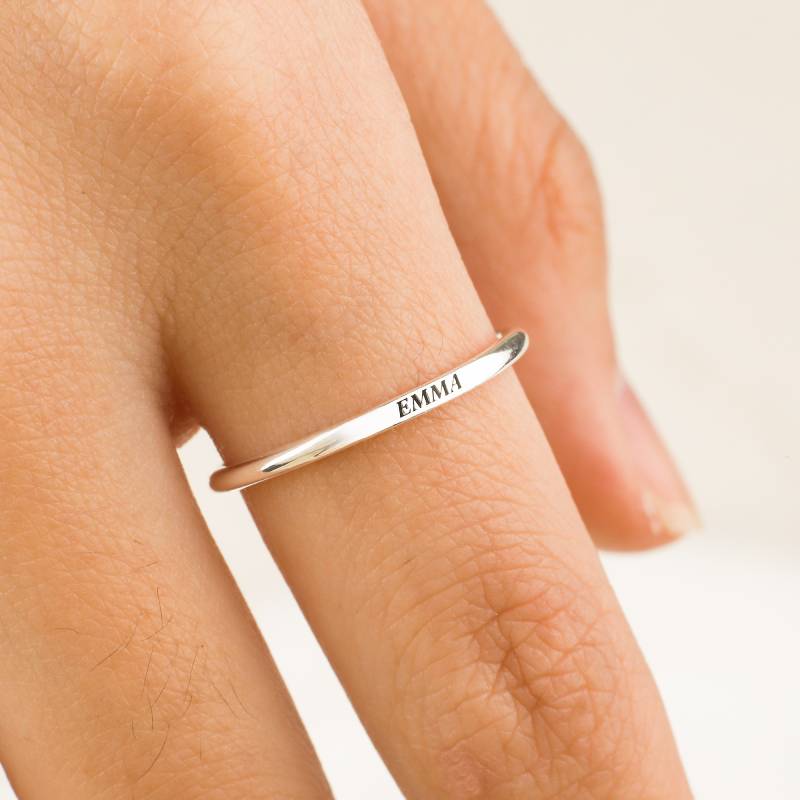 Sterling Silver Flat Top Super Tiny Stackable Name Ring – Mint & Lily