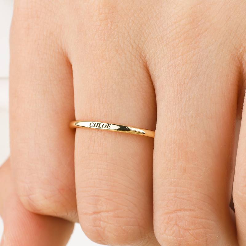 Sterling Silver Flat Top Super Tiny Stackable Name Ring – Mint & Lily