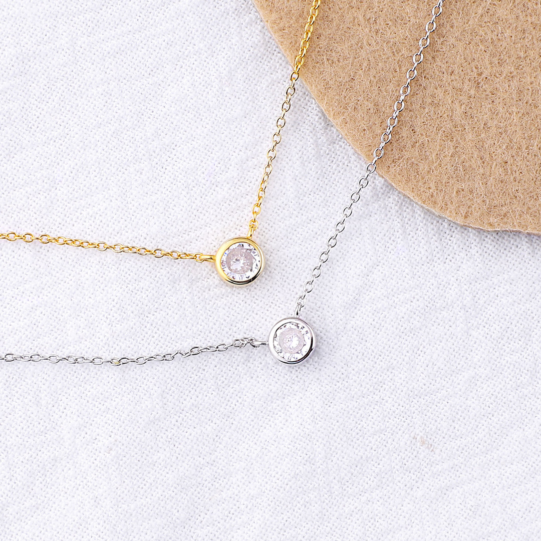 Classic Bezel Set Solitaire Necklace – Mint & Lily