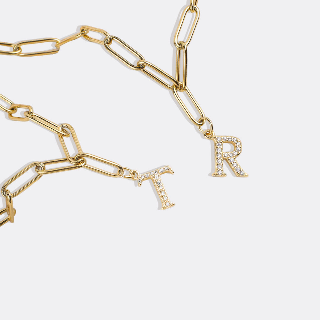 Diamond Letter Pendant Necklace with Paperclip Chain – Mint & Lily