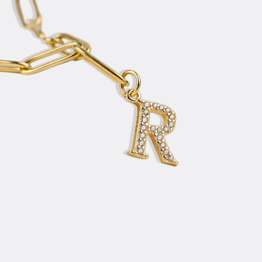 Diamond Letter Pendant Necklace with Paperclip Chain – Mint & Lily