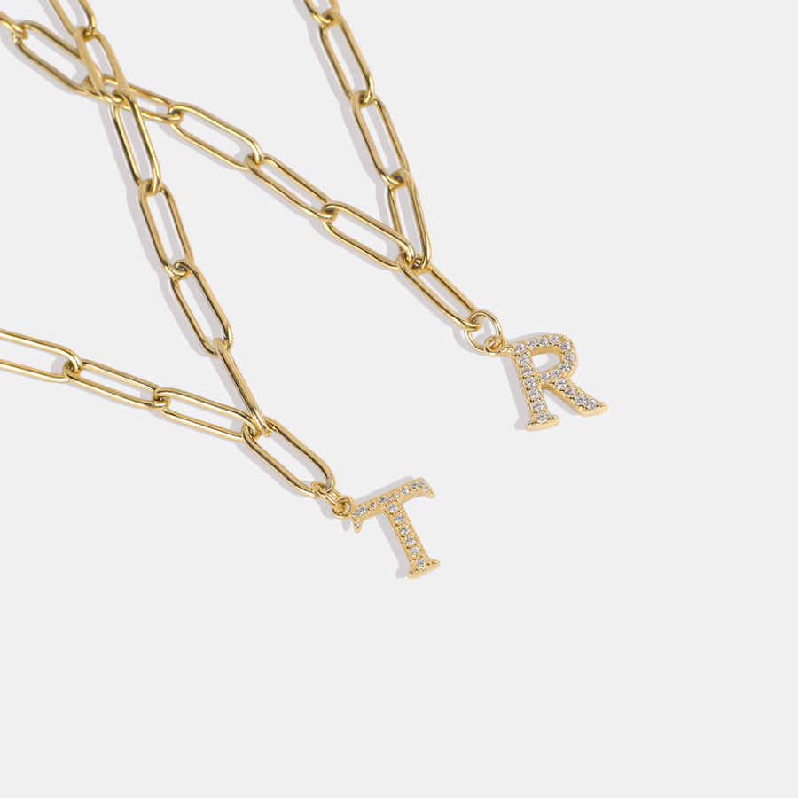 Diamond Letter Pendant Necklace with Paperclip Chain – Mint & Lily