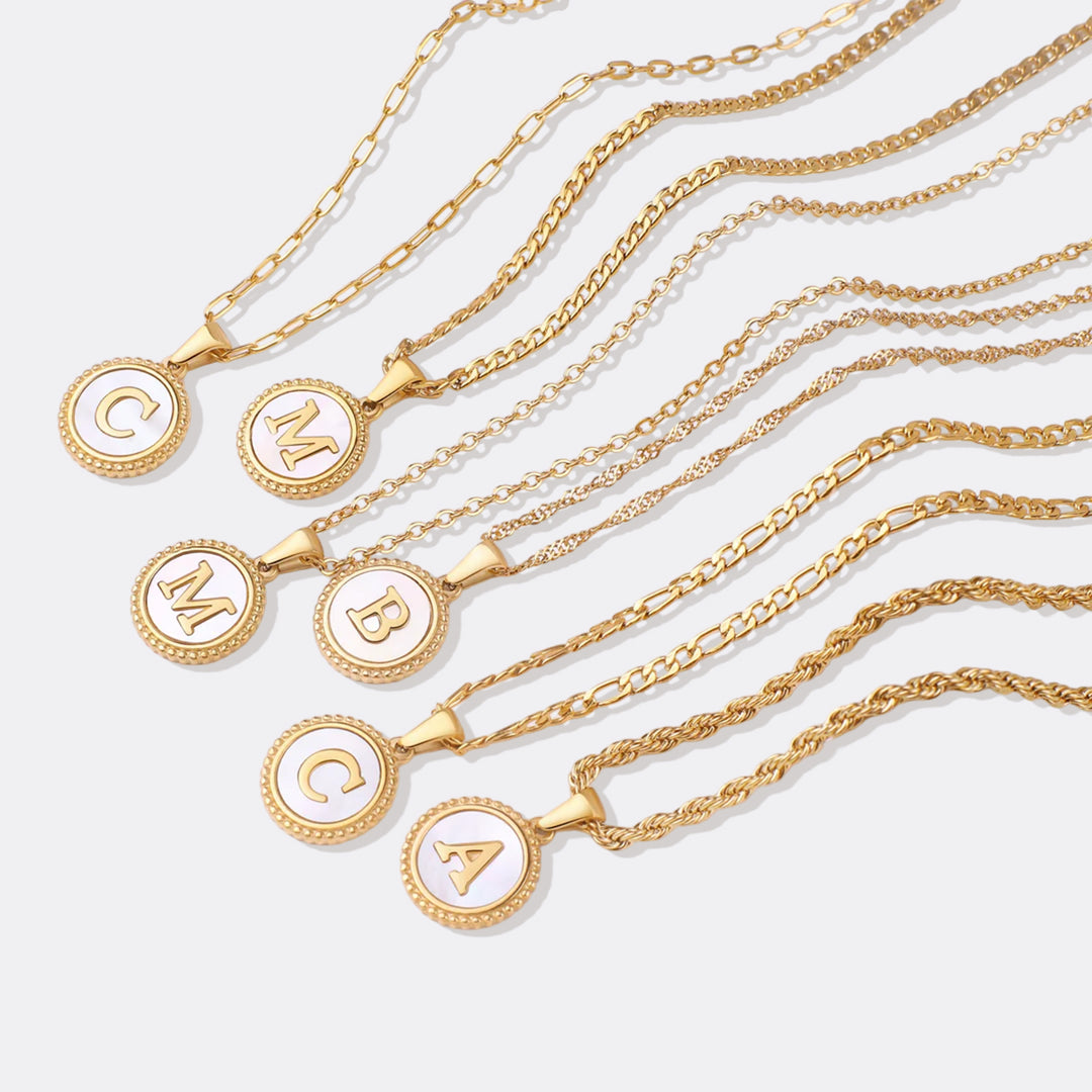 Mother of Pearl Disc Letter Necklace – Mint & Lily