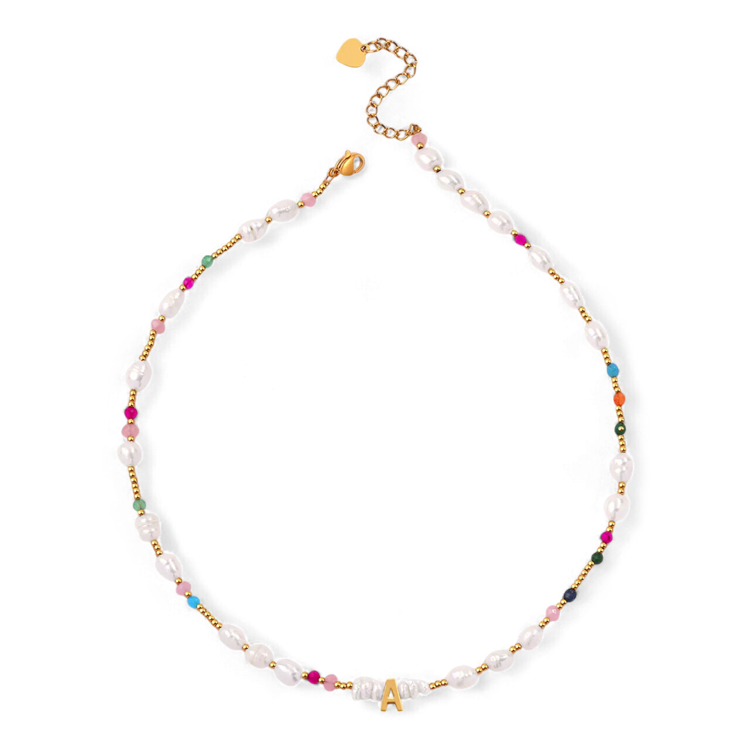 Gemstone and Pearl Initial Necklace – Mint & Lily