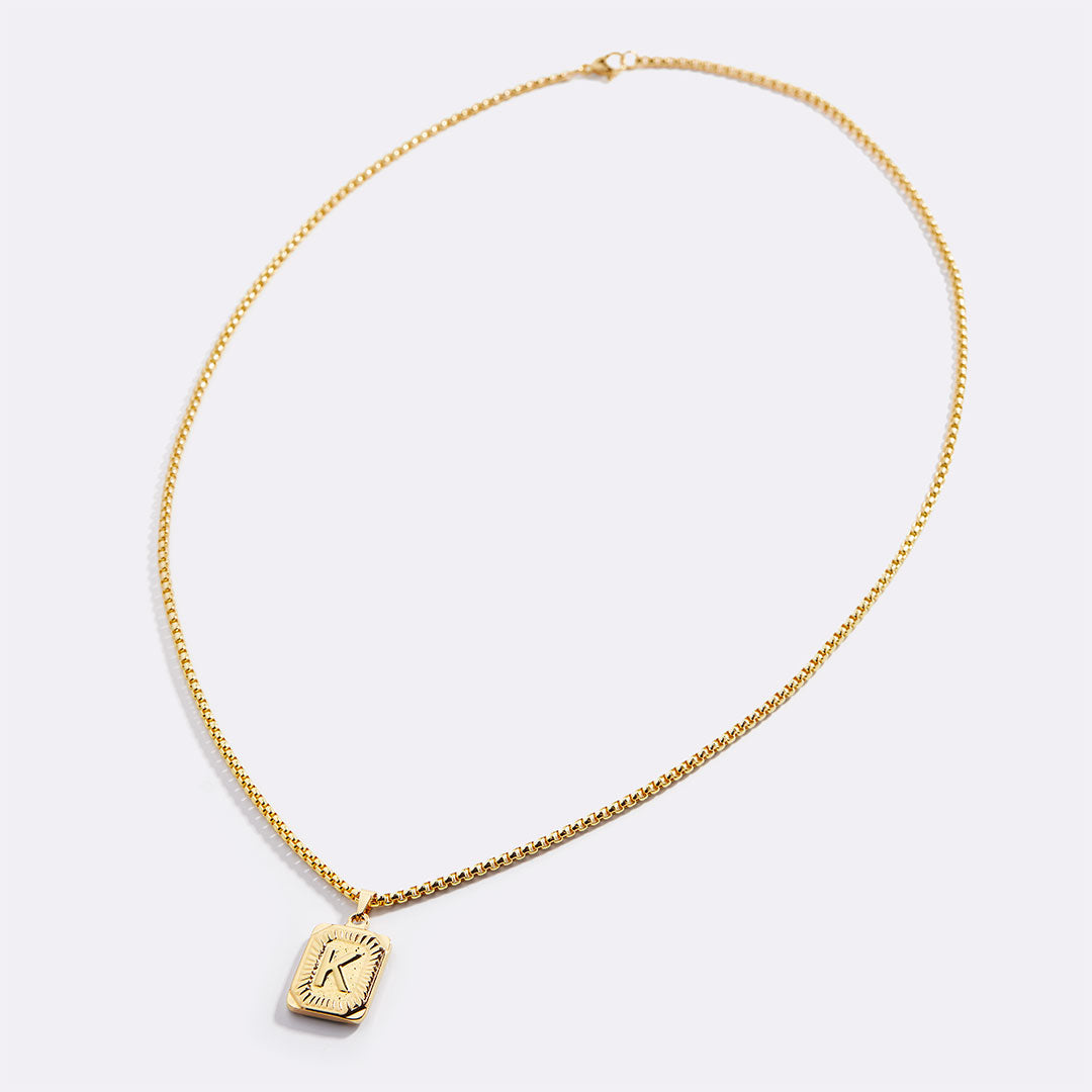 Initial Card Pendant Necklace with Rolo Chain – Mint & Lily