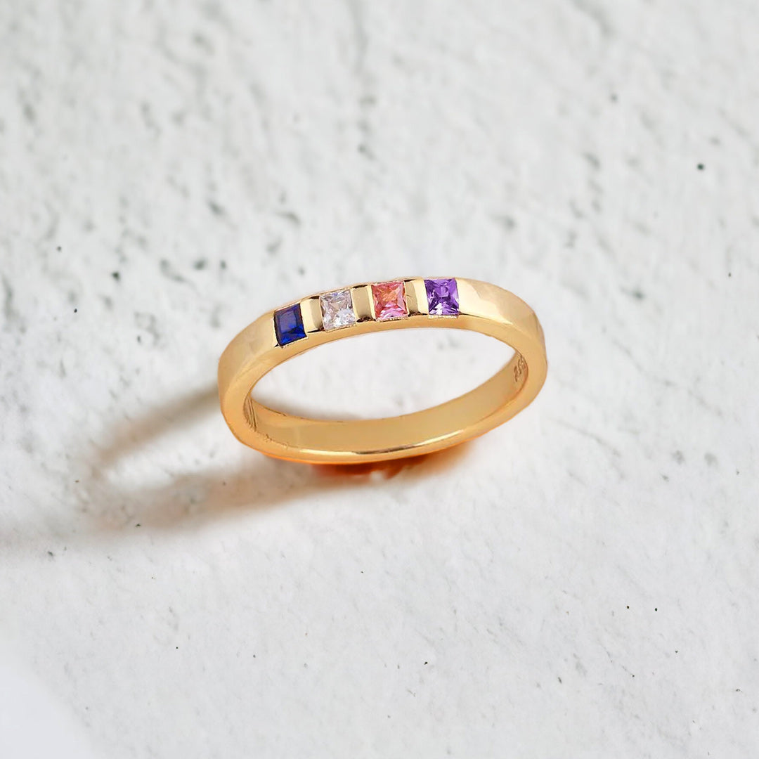 Princess-Cut Birthstone Band Ring – Mint & Lily