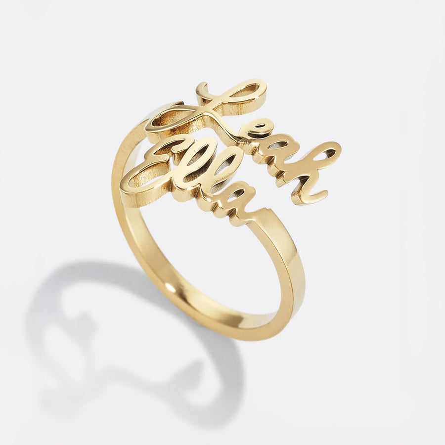 Double Name Ring Customizable Two Name Ring Mint Lily