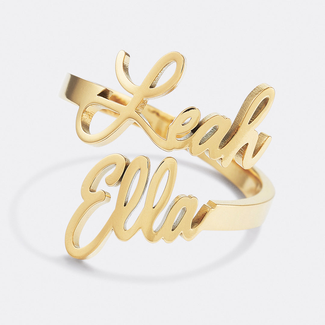 Double Name Ring - Customizable Two Name Ring | Mint & Lily