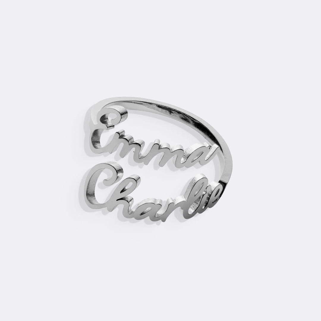 Double Name Ring - Customizable Two Name Ring | Mint & Lily