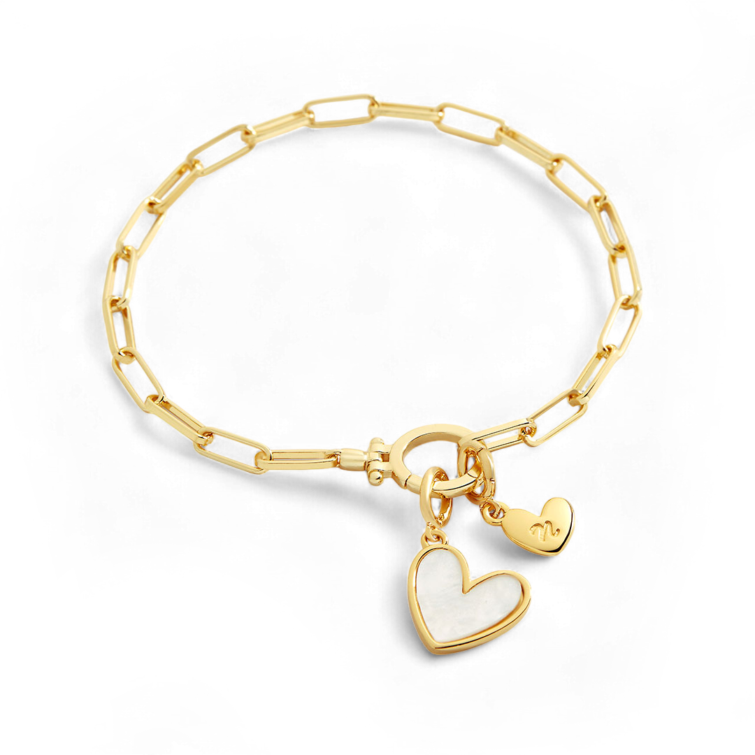 Mother Of Pearl Initial Heart Charm Bracelet – Mint & Lily