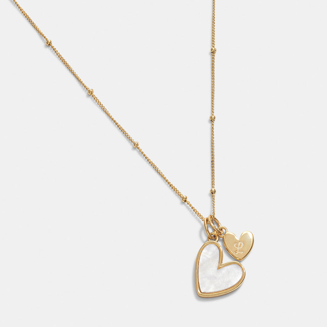 Mother Of Pearl Heart Initial Necklace – Mint & Lily