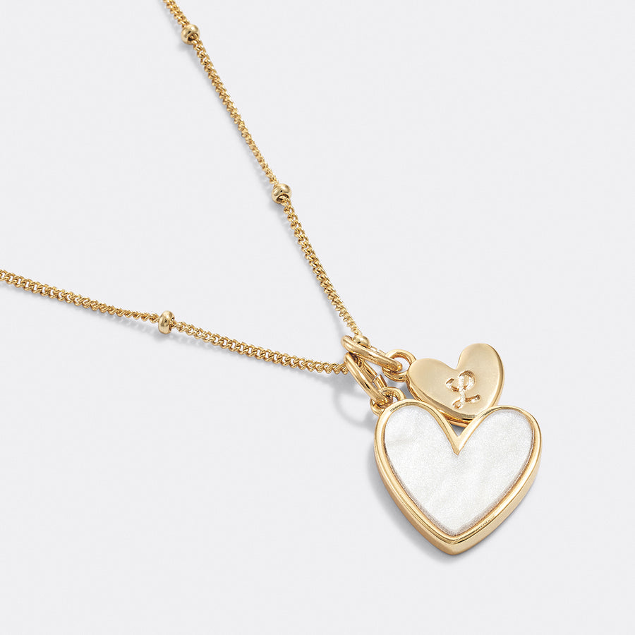 Mother Of Pearl Heart Initial Necklace – Mint & Lily