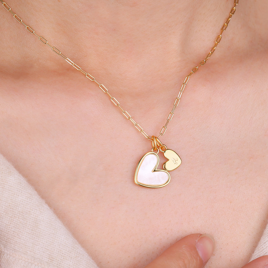 Mother Of Pearl Heart Initial Necklace – Mint & Lily