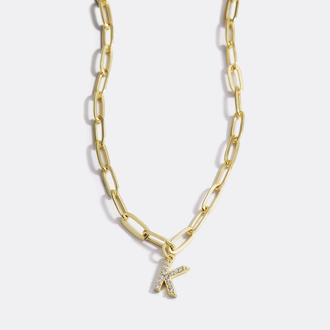 Paperclip Pave Initial Necklace – Mint & Lily