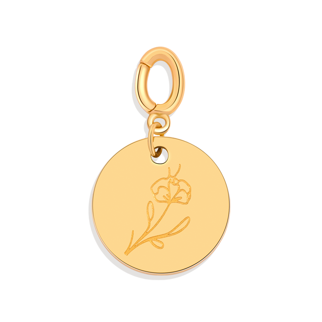 Engraved Birth Flower Disc Charm – Mint & Lily