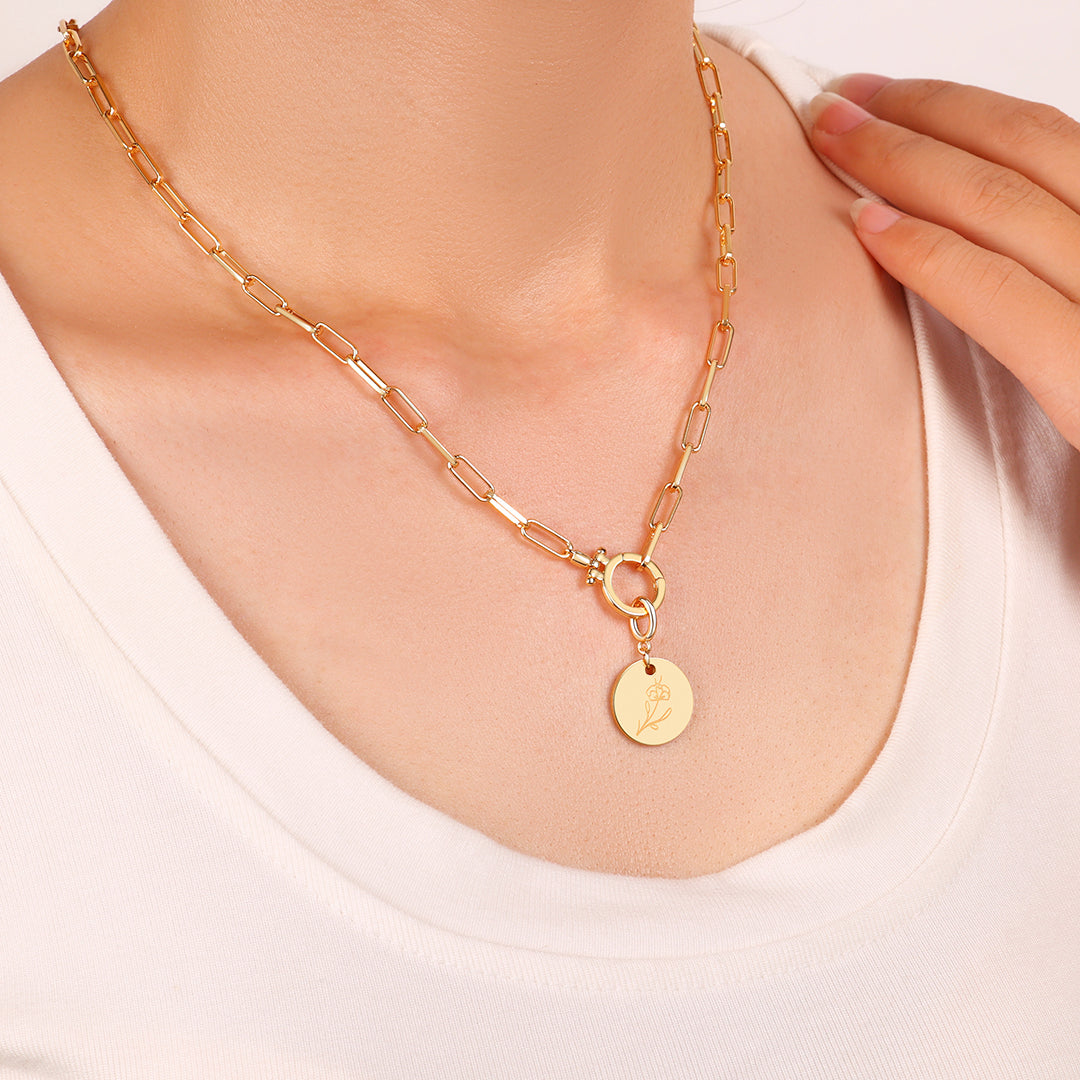 Engraved Birth Flower Disc Charm – Mint & Lily