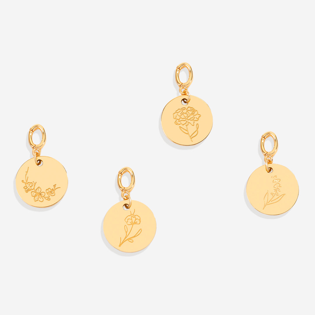 Engraved Birth Flower Disc Charm – Mint & Lily