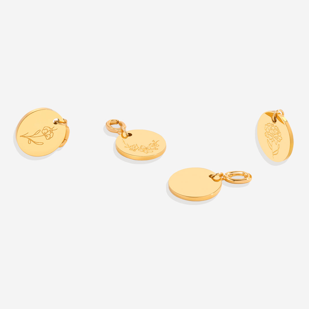 Engraved Birth Flower Disc Charm – Mint & Lily