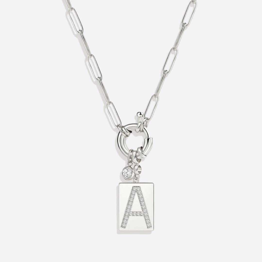 Pave Initial Pendant Necklace with Paperclip Chain – Mint & Lily