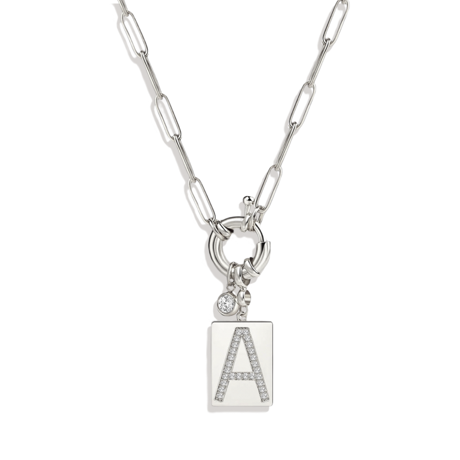 Pave Initial Pendant Necklace with Paperclip Chain – Mint & Lily