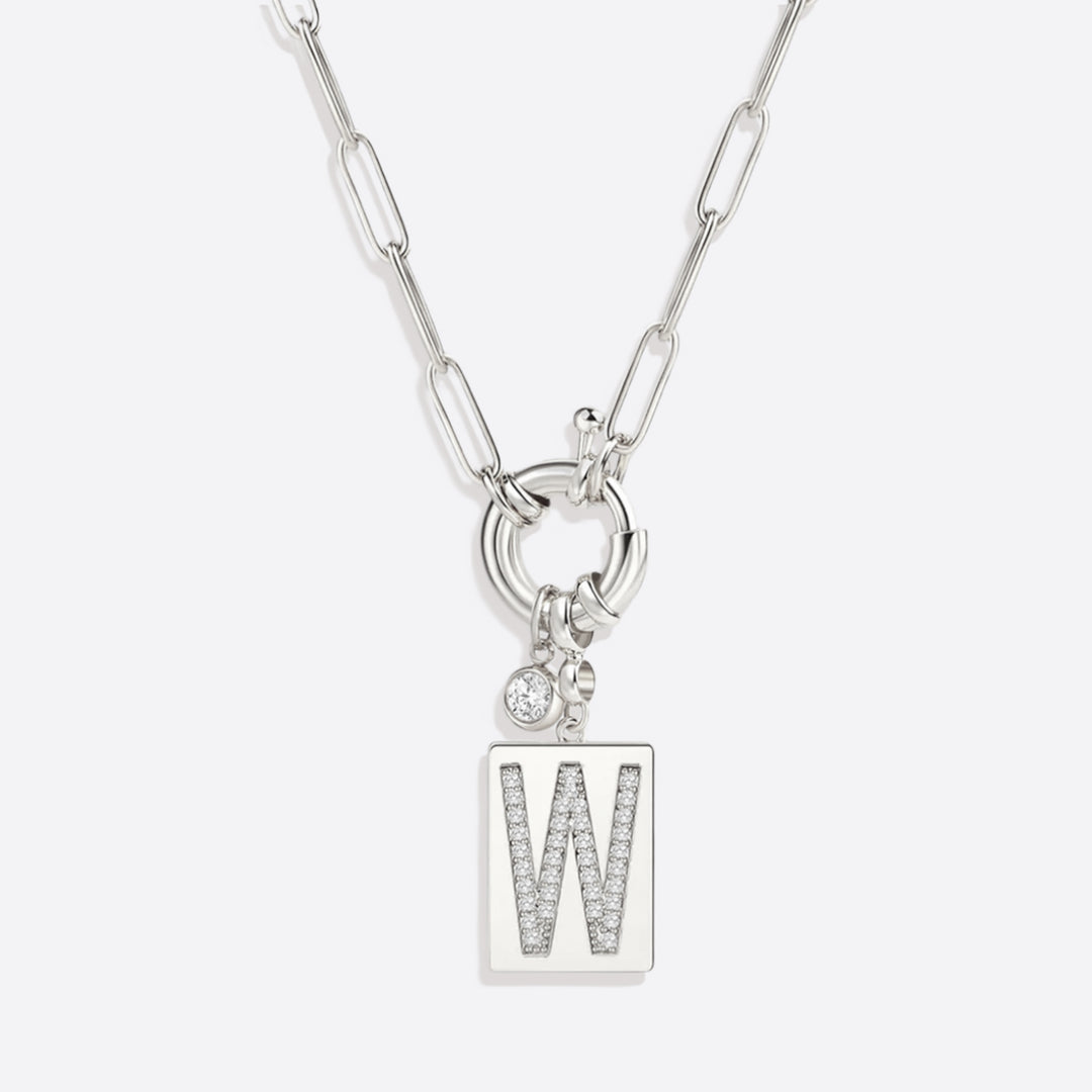 Pave Initial Pendant Necklace with Paperclip Chain – Mint & Lily