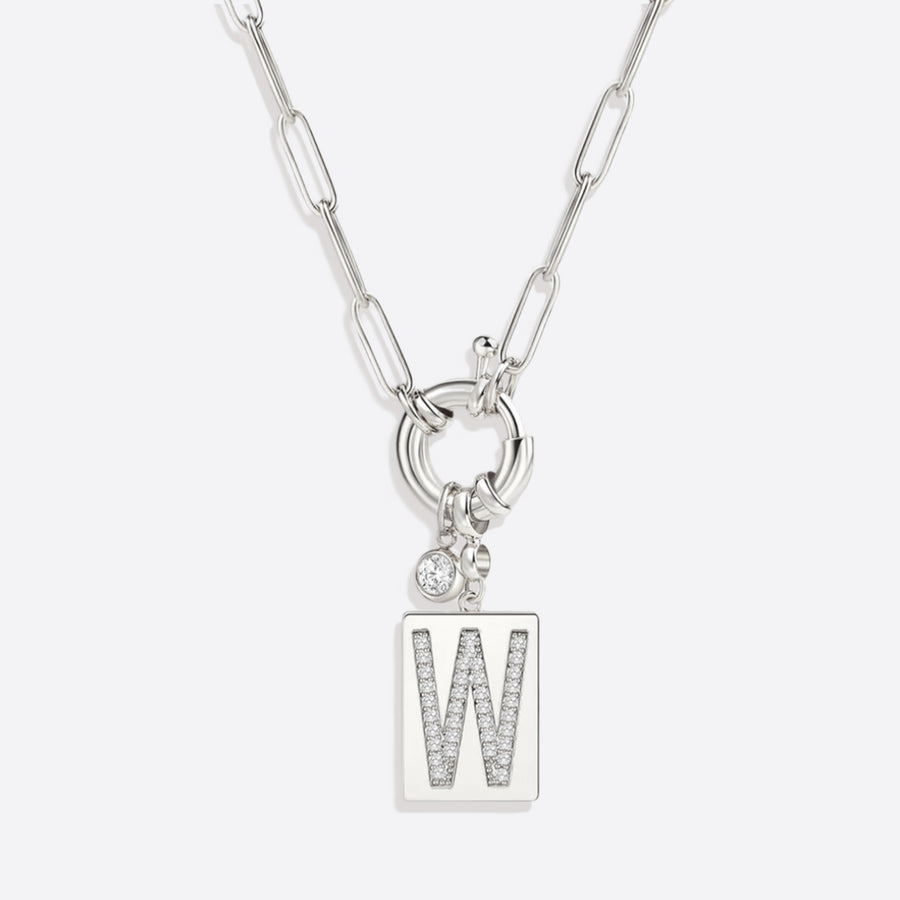 Pave Initial Pendant Necklace with Paperclip Chain – Mint & Lily