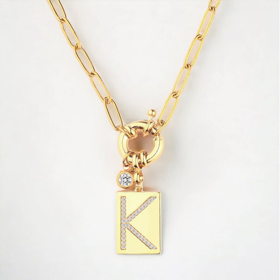 Pave Initial Pendant Necklace with Paperclip Chain – Mint & Lily