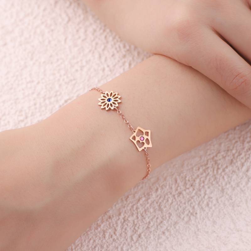 Personalized Birth Flower Charm Bracelet – Mint & Lily