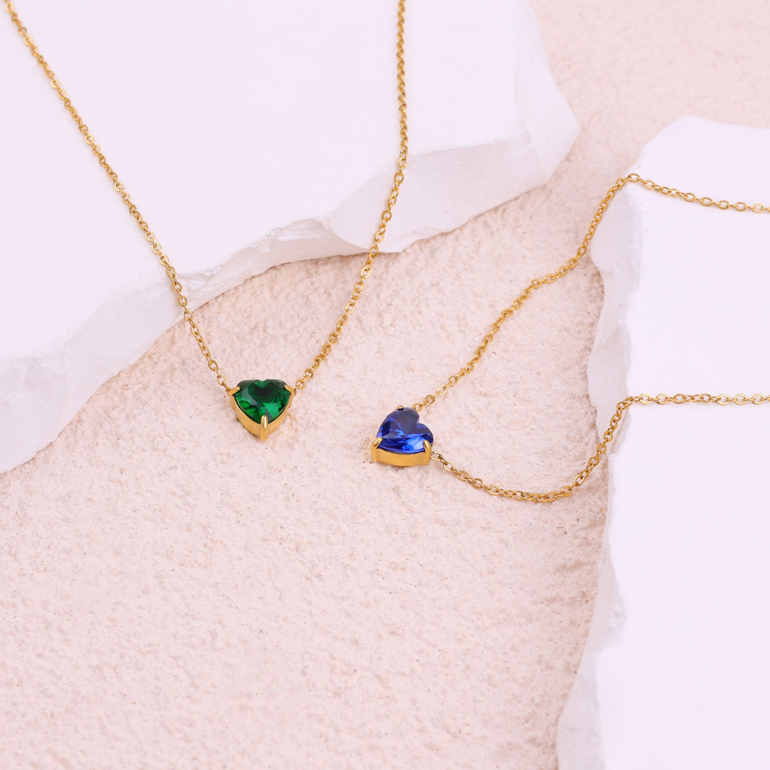 Dainty Birthstone Heart Necklace – Mint & Lily