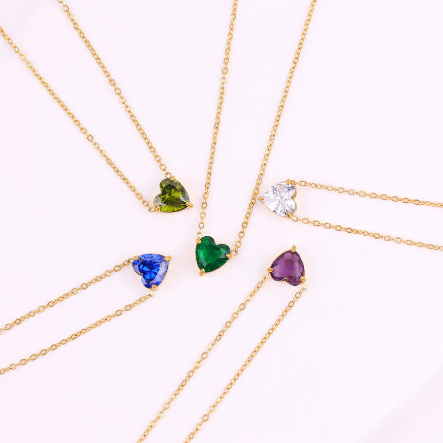 Dainty Birthstone Heart Necklace – Mint & Lily