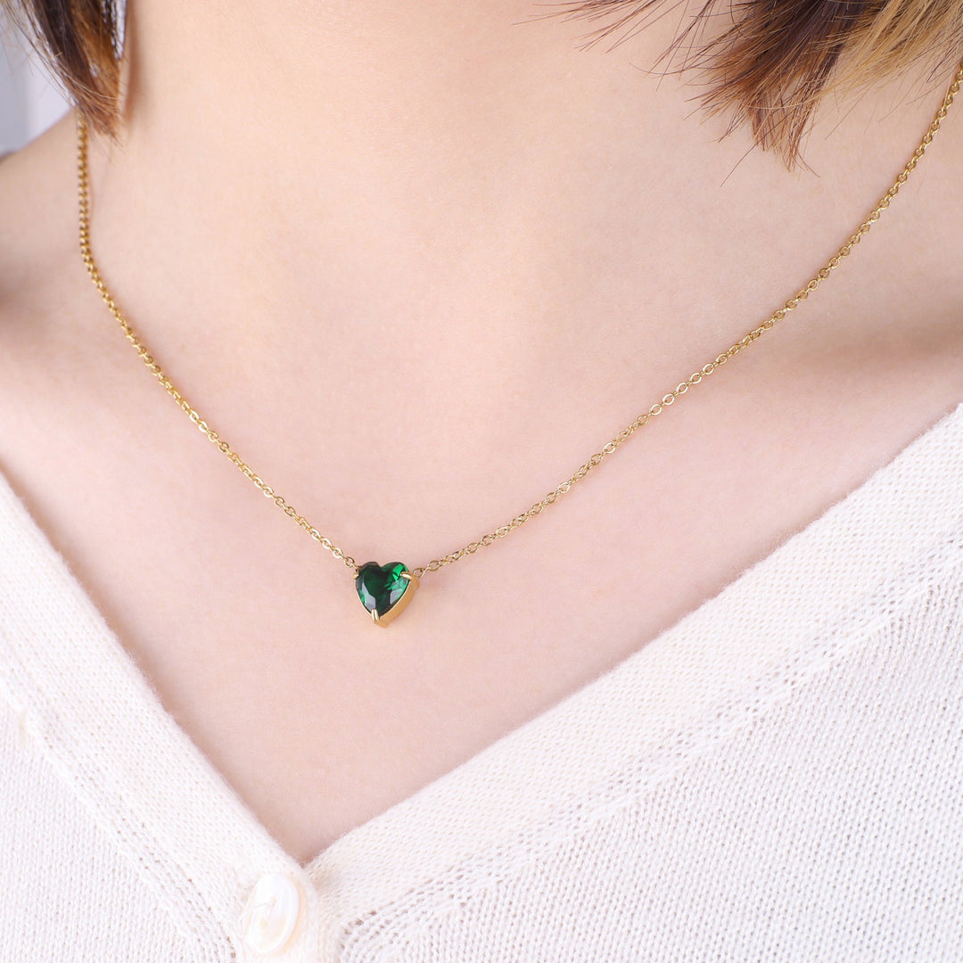 Dainty Birthstone Heart Necklace – Mint & Lily