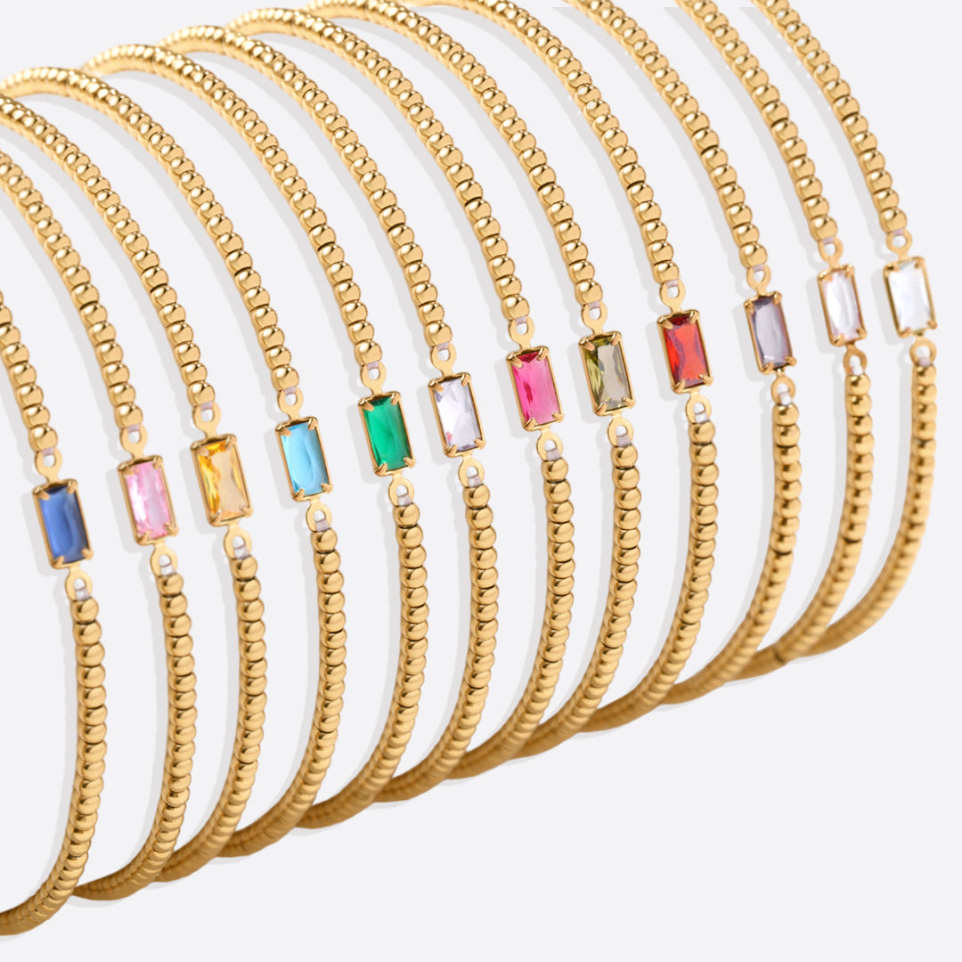 Gold Beaded Birthstone Bracelet – Mint & Lily