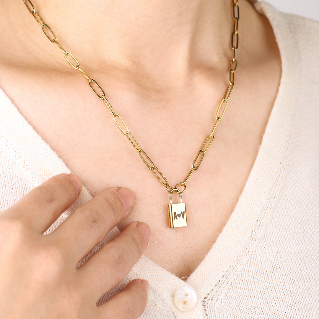 Initial Lock Pendant Necklace – Mint & Lily