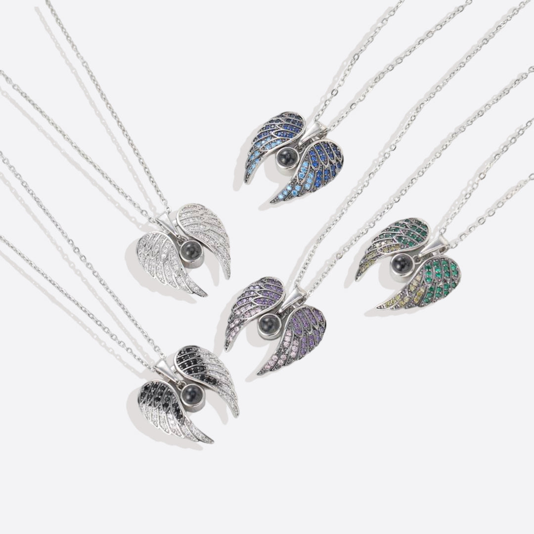 Sparkling Angel Wings Memorial Photo Necklace – Mint & Lily