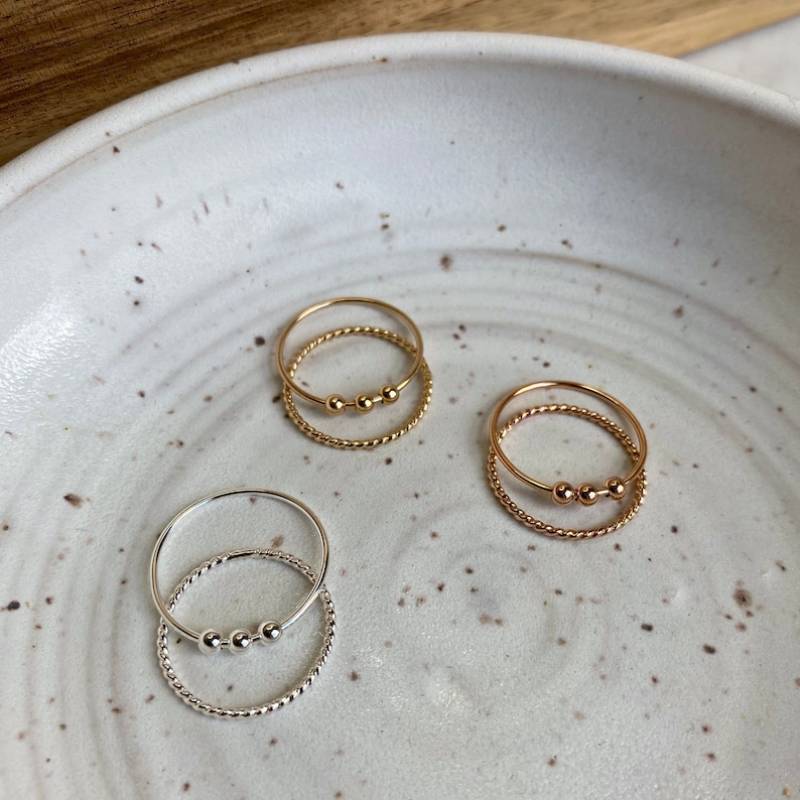 Dainty Stackable Beaded Fidget Ring Set – Mint & Lily