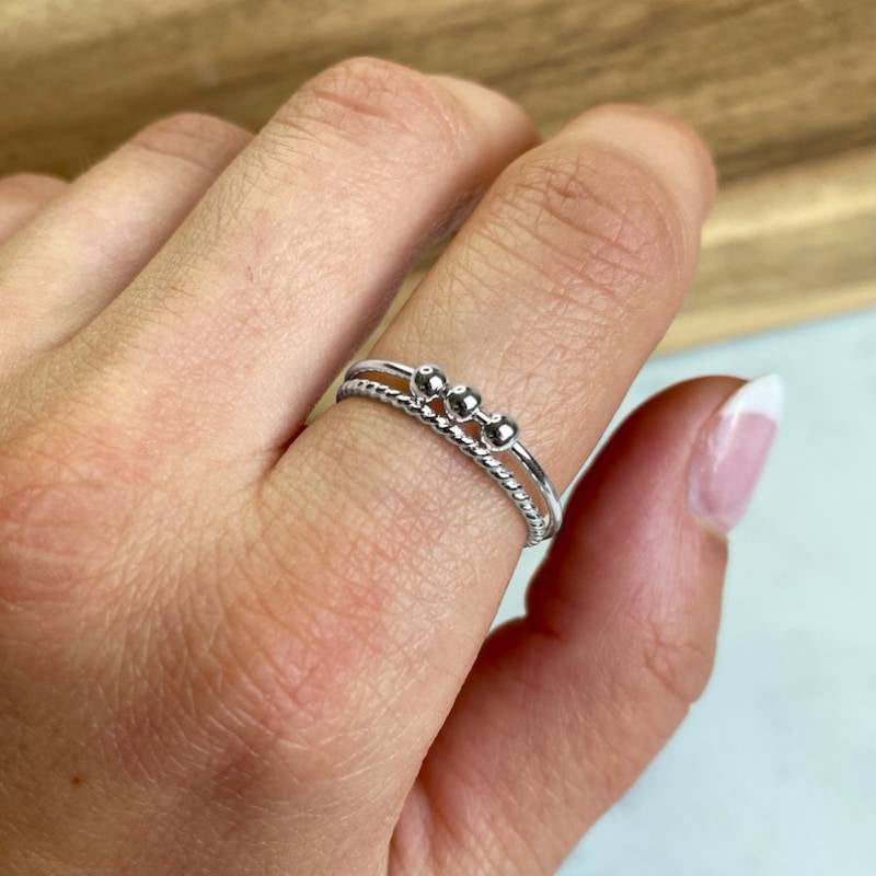 Dainty Stackable Beaded Fidget Ring Set – Mint & Lily