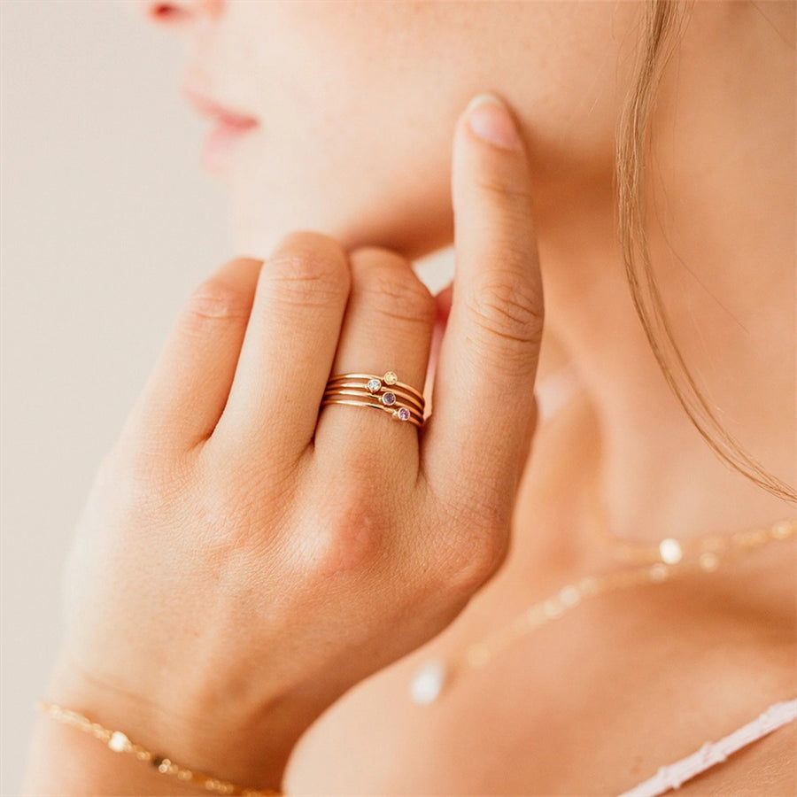 Minimalist Birthstone Stacking Band | Bezel Set Ring – Mint & Lily