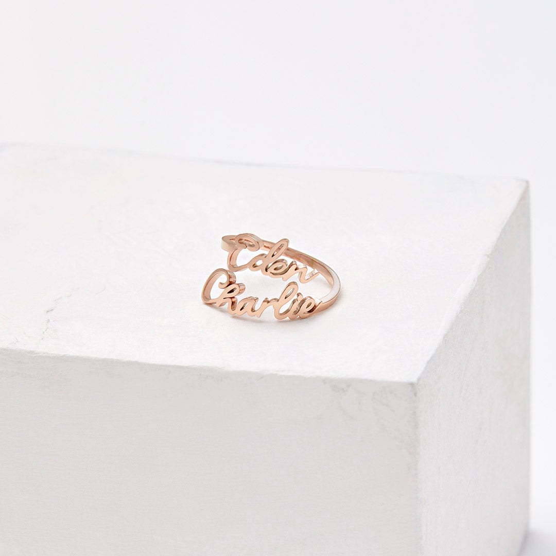 Double Name Ring - Customizable Two Name Ring | Mint & Lily