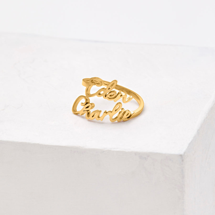 Double Name Ring - Customizable Two Name Ring | Mint & Lily