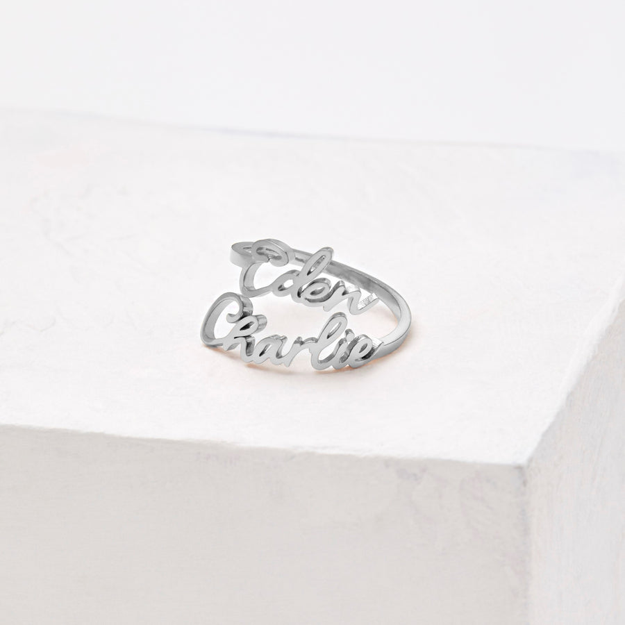Double Name Ring - Customizable Two Name Ring | Mint & Lily