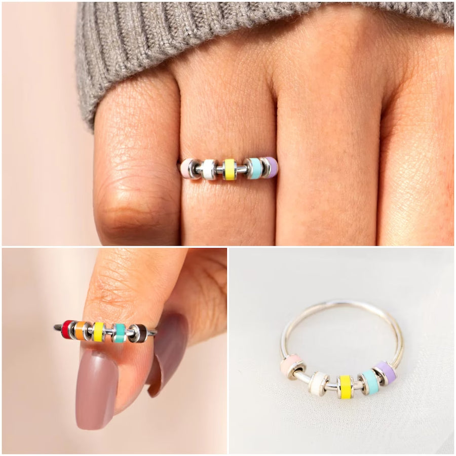 Enamel Bead Spinning Fidget Ring Mint Lily