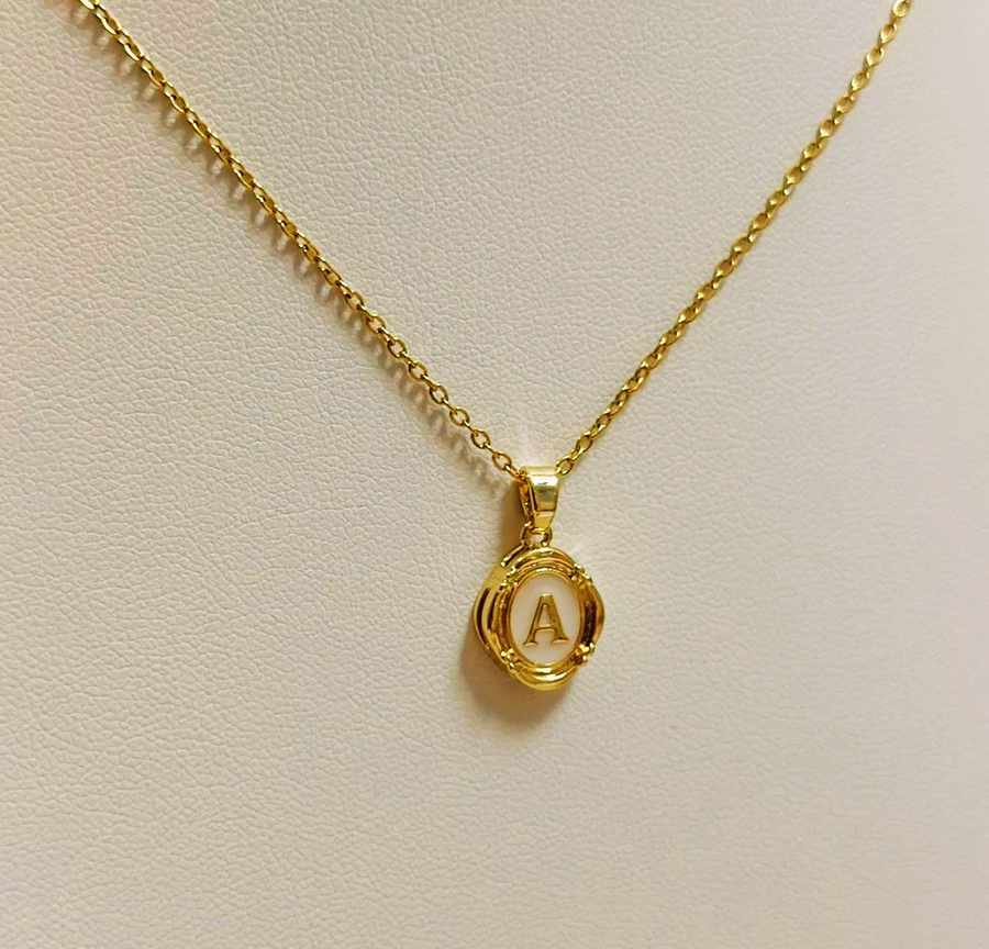 Enamel Initial Pendant Necklace – Mint & Lily